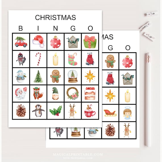 100x Cute Christmas Bingo Cards, Printable Christmas bingo, Christmas ...