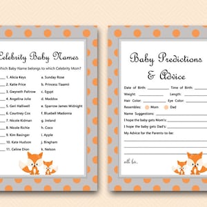 Fox Baby Shower Games Package, Instant Download, Baby Predictions and ...