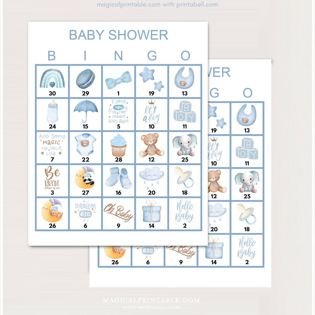 100x Boy Baby Bingo, Prefilled Baby Shower Bingo, Blue Baby Bingo, Boy ...