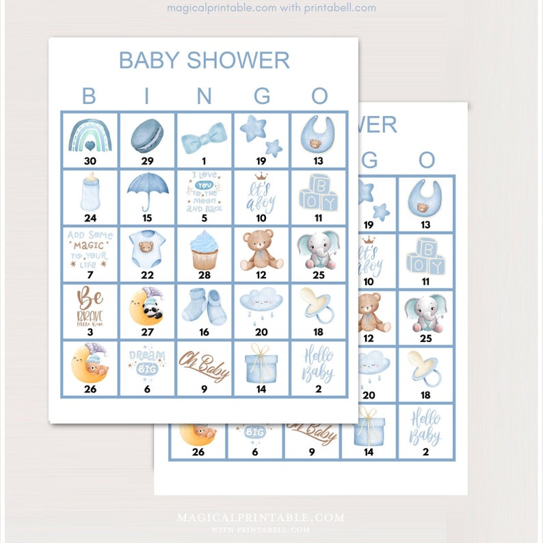 100x Boy Baby Bingo, Prefilled Baby Shower Bingo, Blue Baby Bingo, Boy ...
