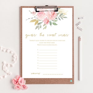 Guess the Sweet Mess, Dirty Diaper, Chocolate Bar Game, Pink and Gold ...