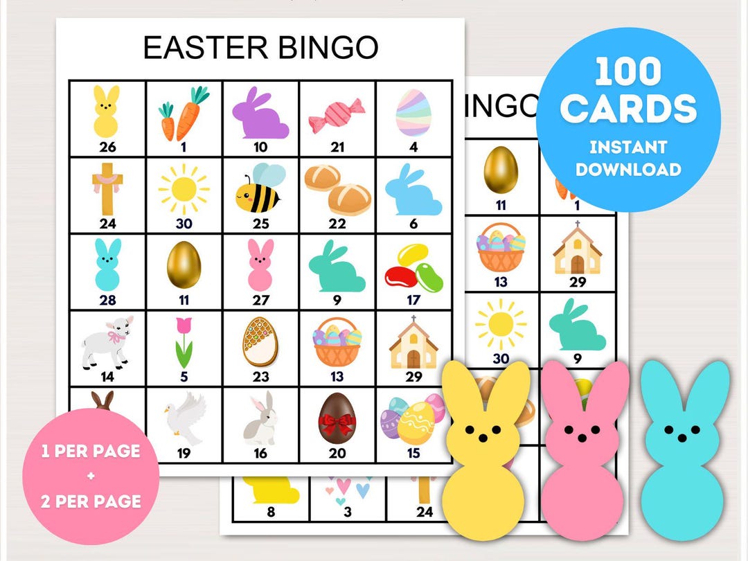 100x Easter Party Bingo Cards, Printable Easter Bingo, Kid's Easter ...