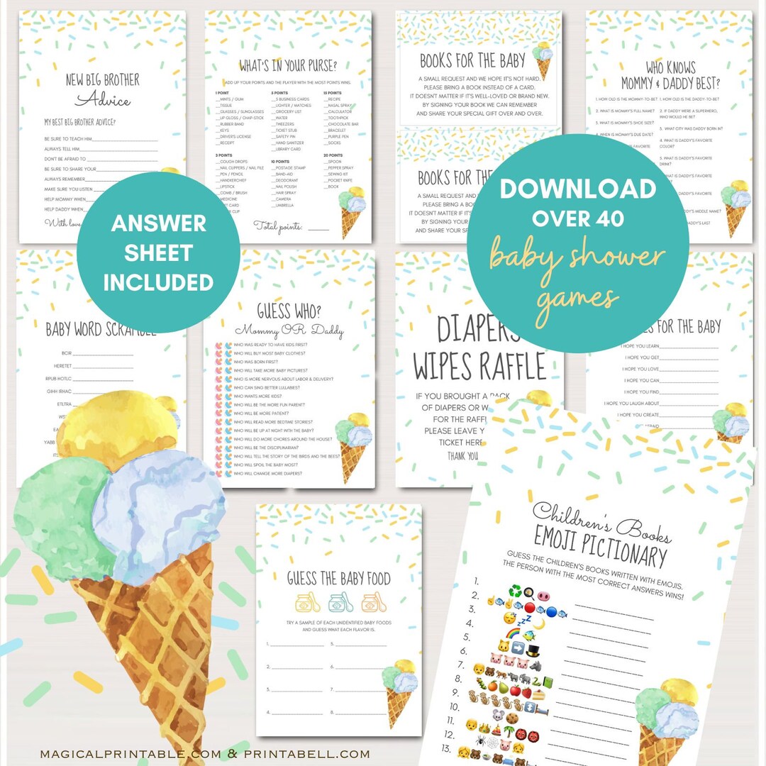 Ice Cream Sprinkle Baby Shower Games Bundle, Boy Baby Sprinkle Games ...