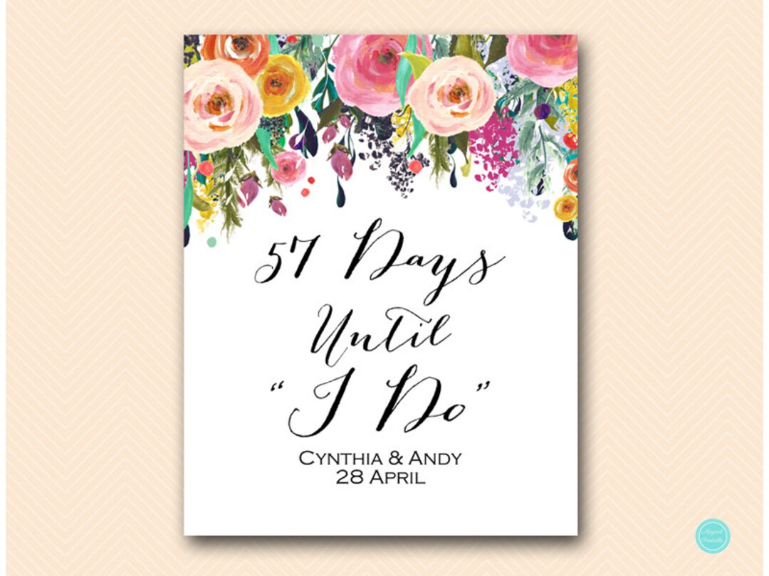 Personalized Floral, Floral Days Until Wedding, Count Down to Wedding ...