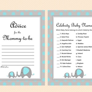 Blue Elephant Baby Shower Games Package, Baby Prediction and Advice ...