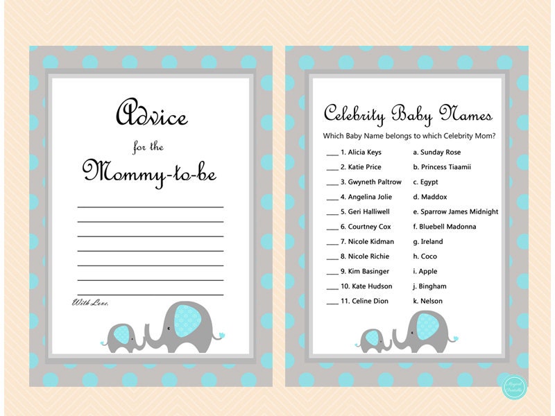 Elephant Baby Shower Games Package Baby Prediction and | Etsy