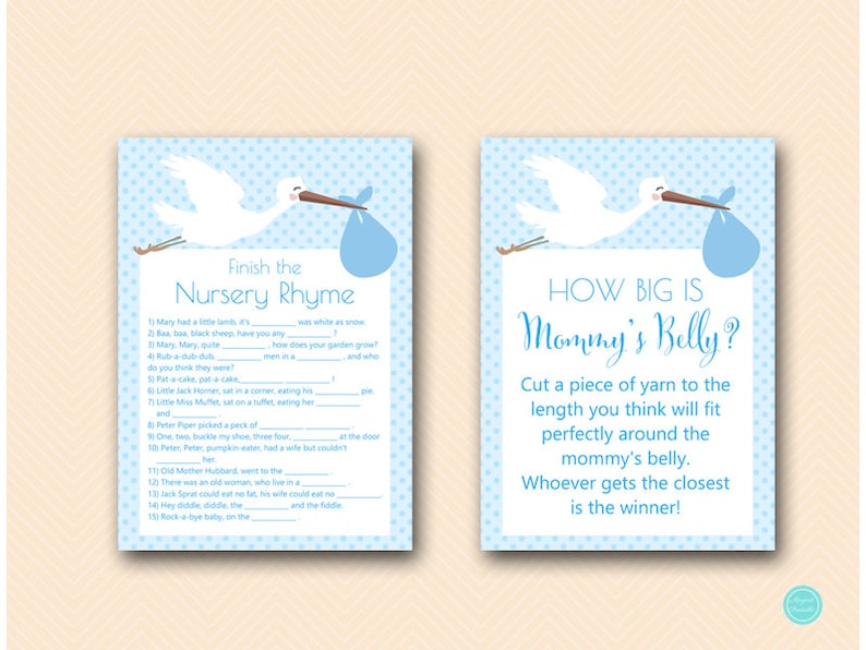 Blue Stork Baby Shower Game Pack Stork Baby Shower Game - Etsy