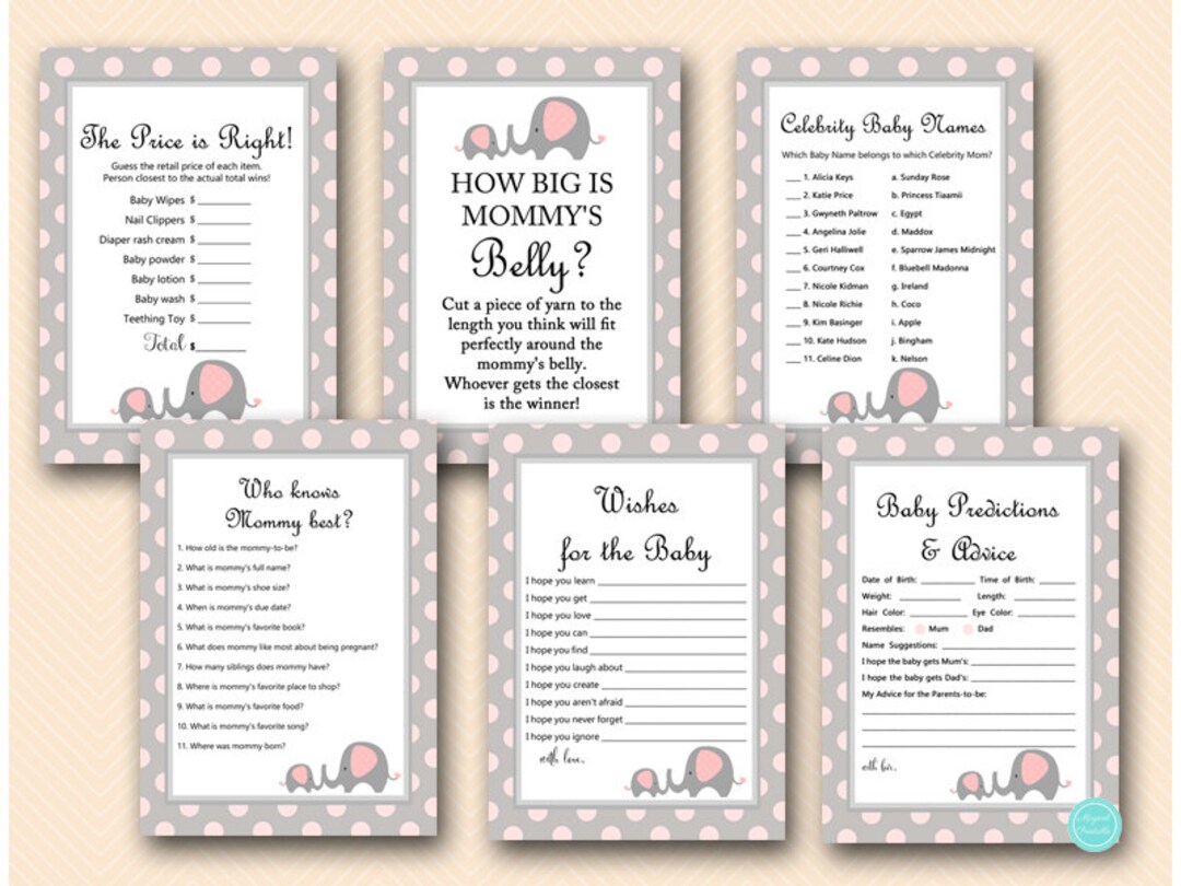 Elephant Baby Shower Games Package, Celebrity Baby Names, Baby ...