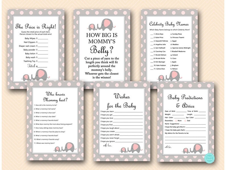 Elephant Baby Shower Games Package Celebrity Baby Names Baby - Etsy