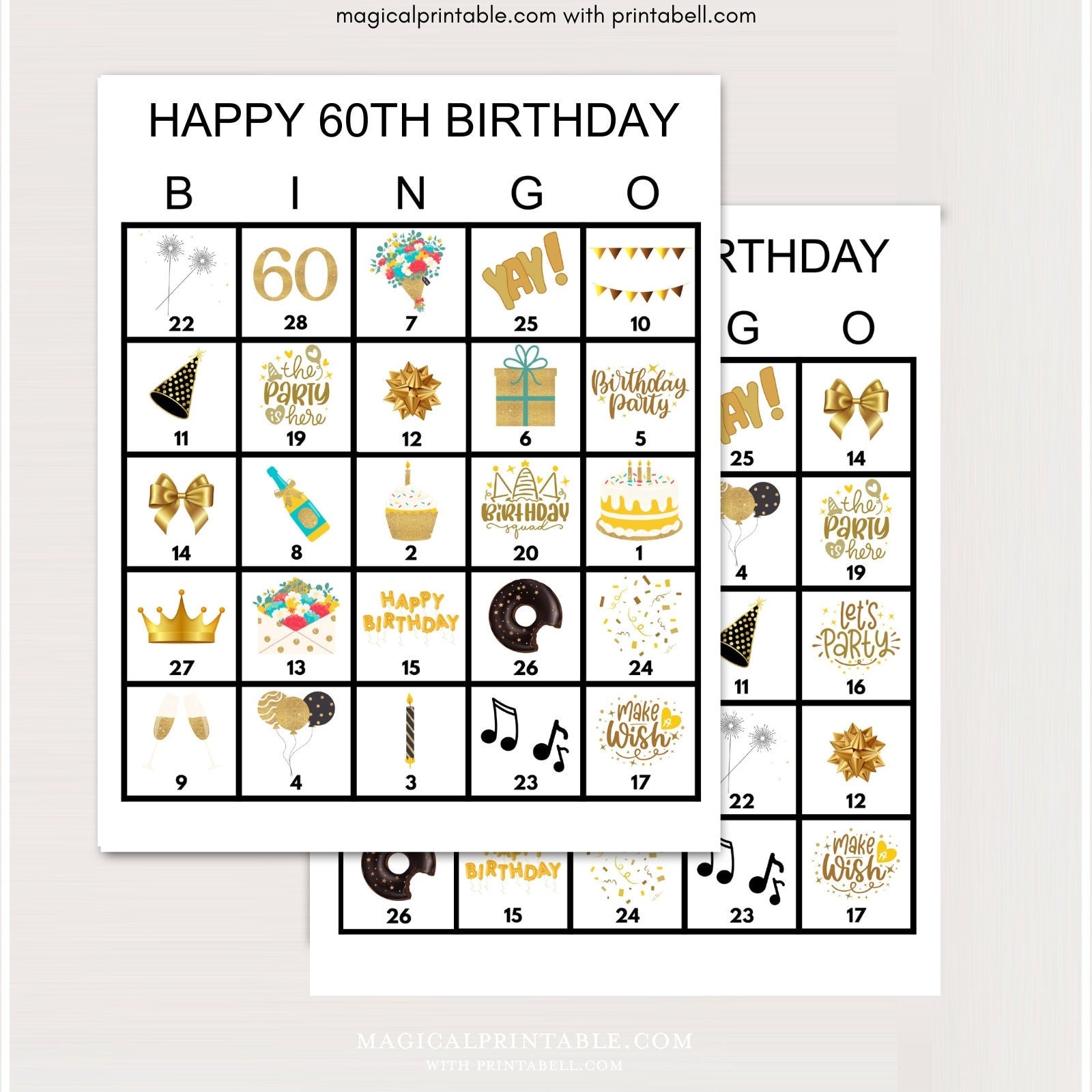 100x 60th Birthday Bingo Cards, Printable 60th Birthday Bingo, Gold ...