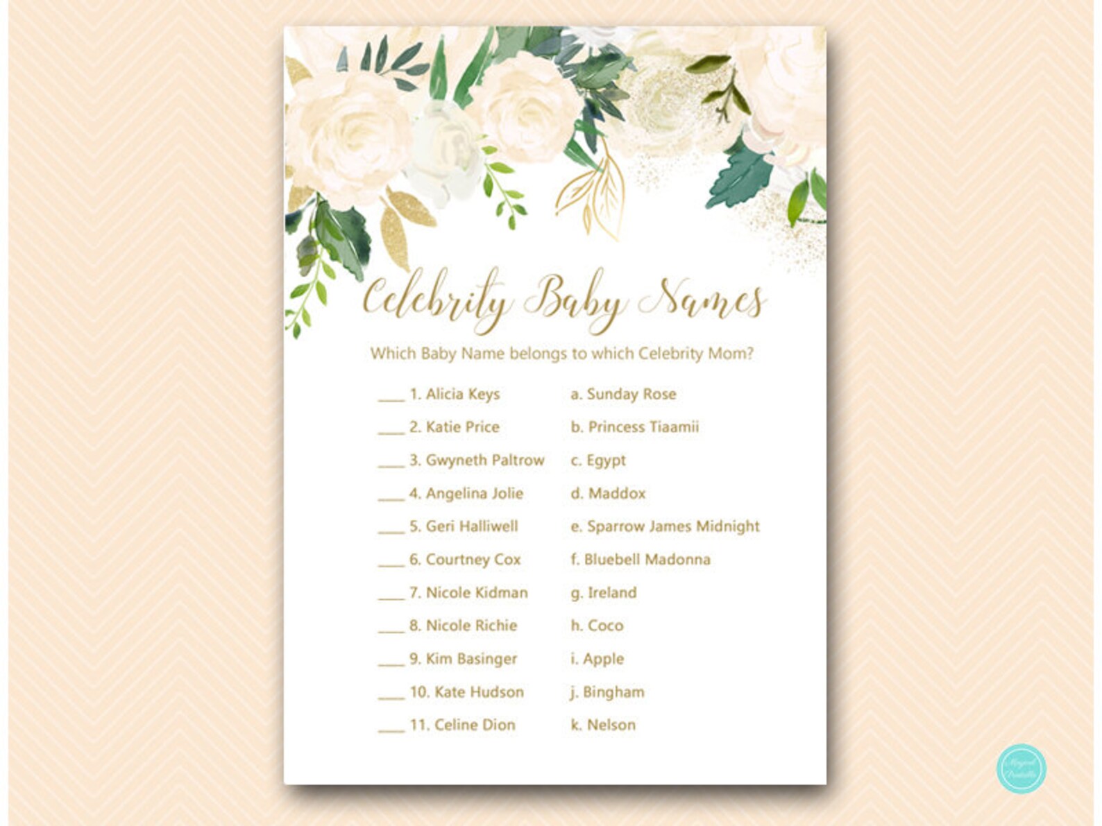 Blush and Gold Baby Shower Games Celebrity Baby Name Game | Etsy