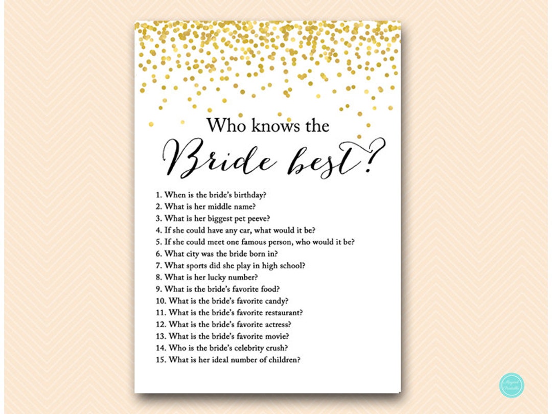 Who Knows the Bride Best, How Well Do You Know the Bride Game, Bridal ...