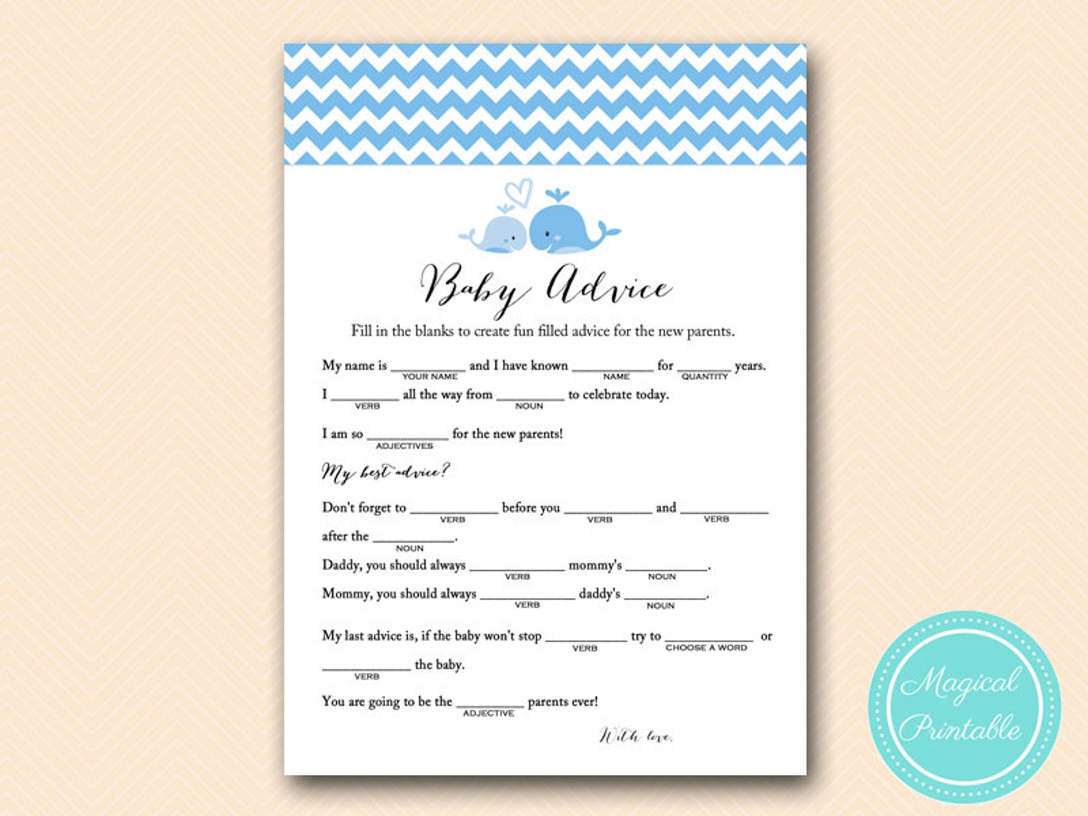 Blue Whale Baby Shower Games Printable, Boy Nautical Baby Shower Game ...