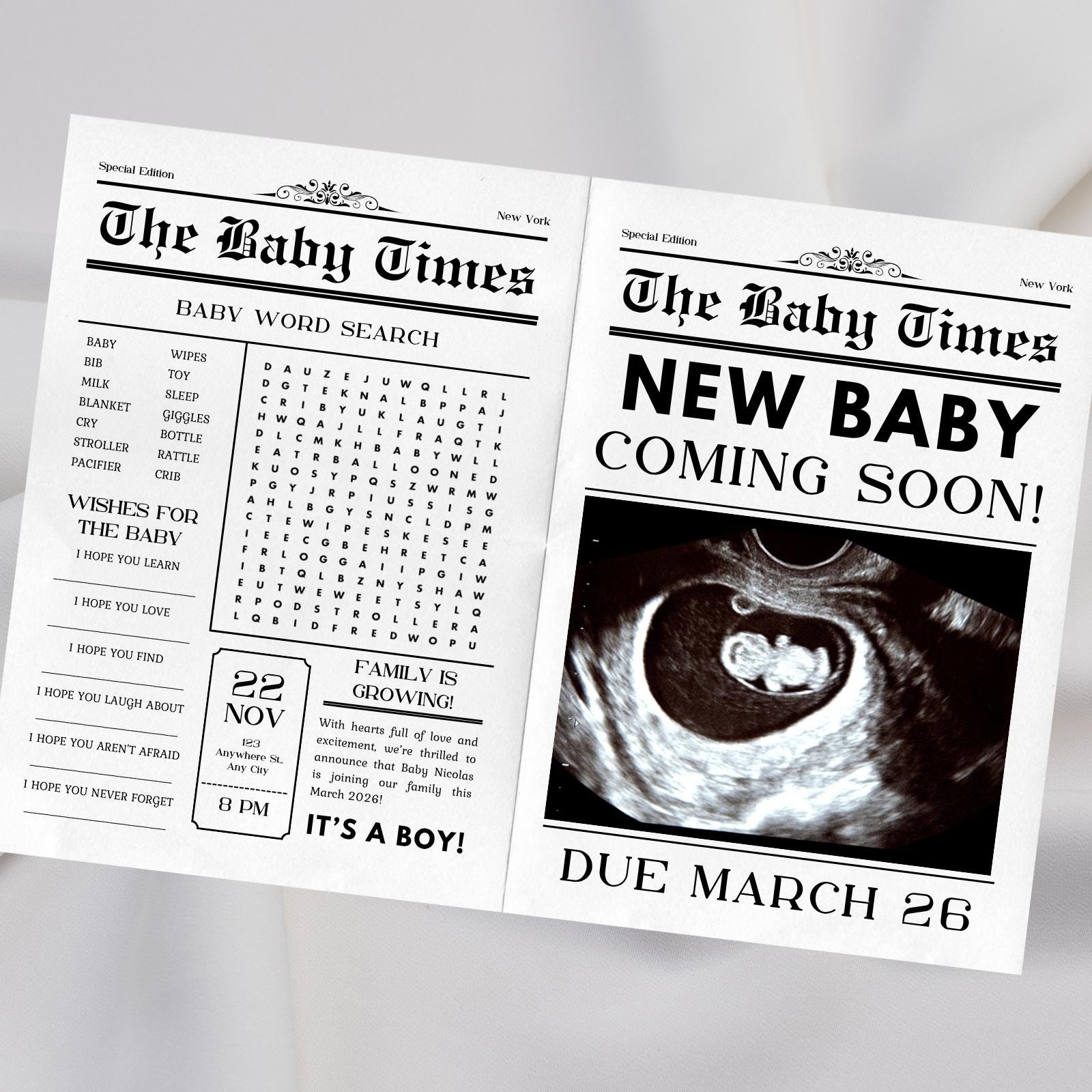 Editable Newspaper New Baby Pregnancy Announcement, Newspaper Baby ...