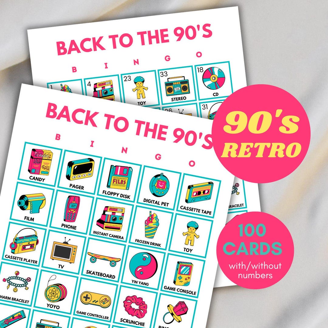 100x Retro 90's Bingo Cards, Printable 1990's Retro Party Bingo, 90's ...