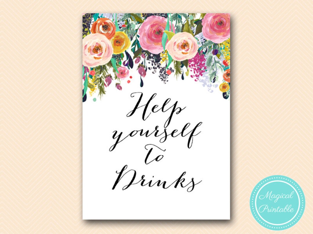 Help Yourself to Drinks, Drink Sign, Food Table Sign, Bridal Shower ...