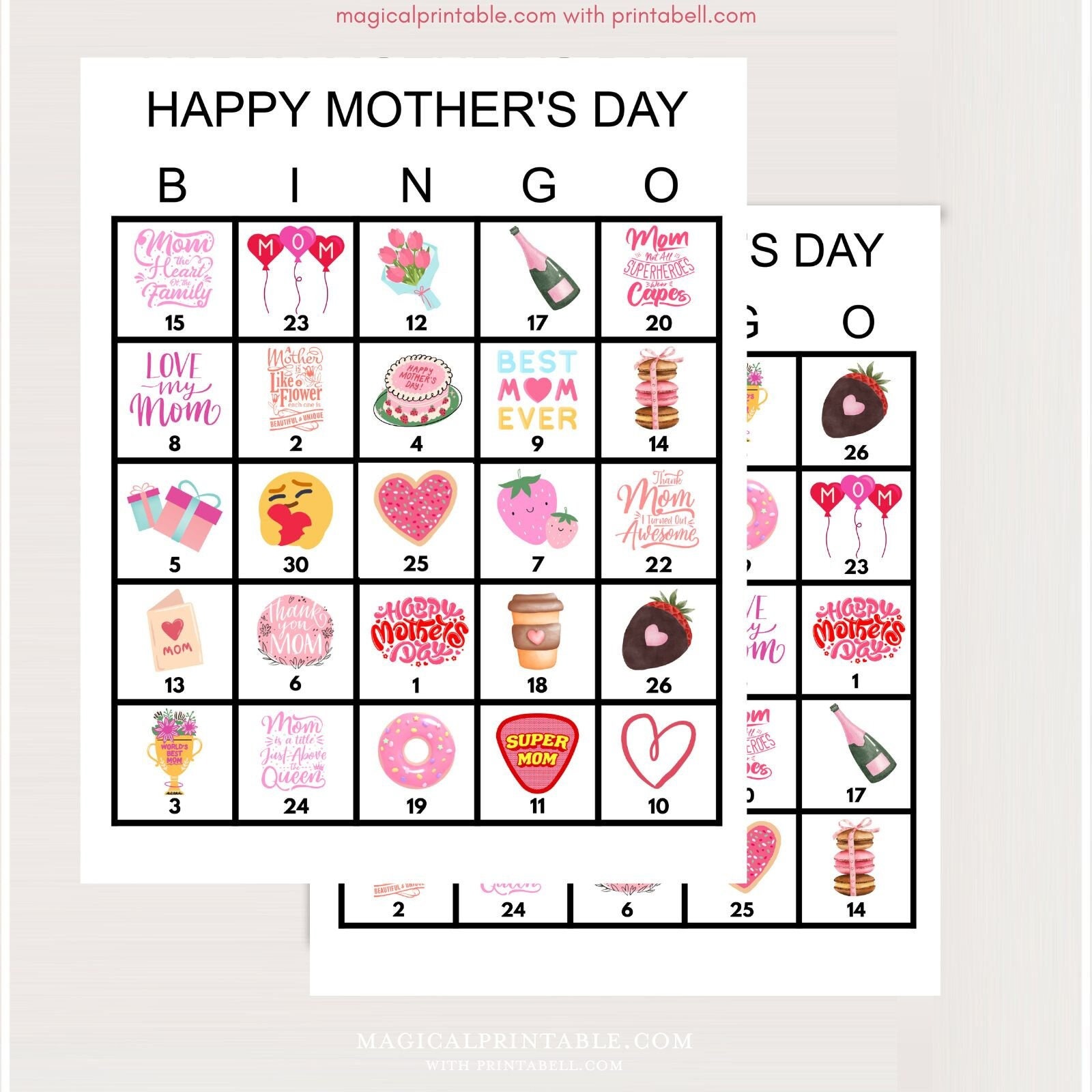 100x Mother's Day Bingo Cards, Printable Mother's Day Bingo, Happy ...