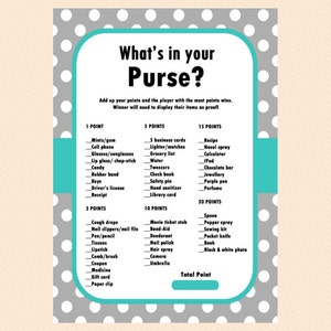 What's in Your Purse Game, Purse Game Bridal Shower, Purse Hunt, Purse ...