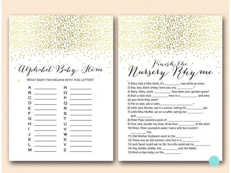 Gold Baby Shower Games Package Instant Download Baby - Etsy