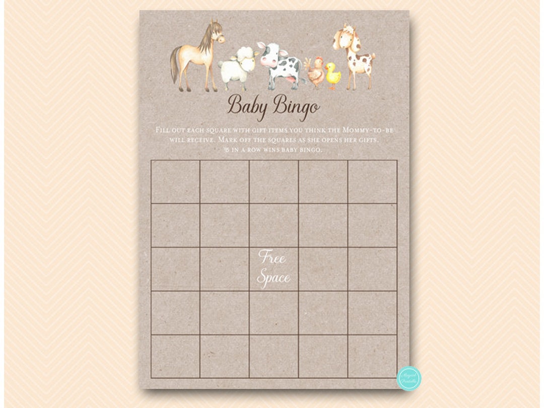 Farm Baby Shower Games, Bingo Baby Shower Game, Baby Shower Bingo, Baby ...