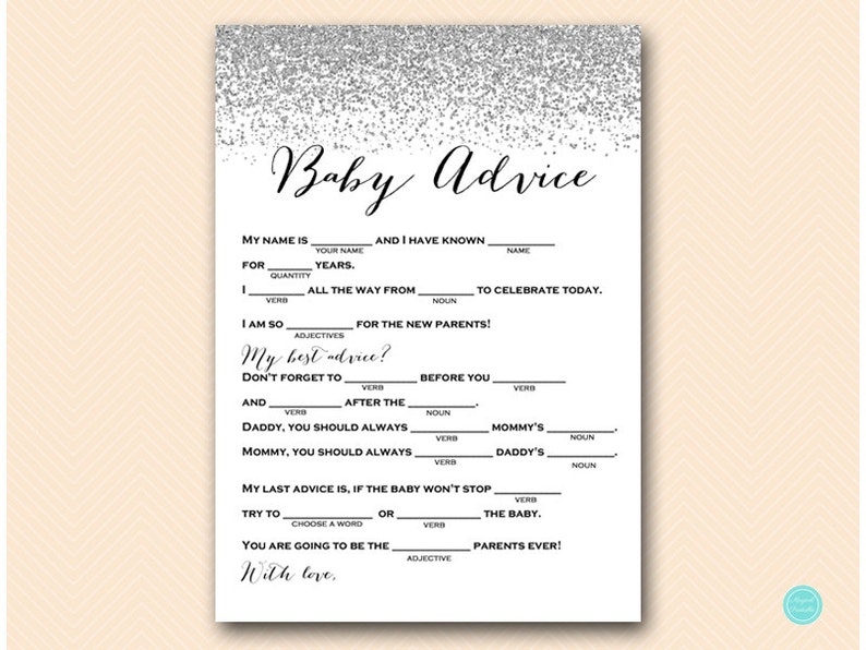 Baby Advice Mad Libs Advice for New Parents Silver Glitter - Etsy