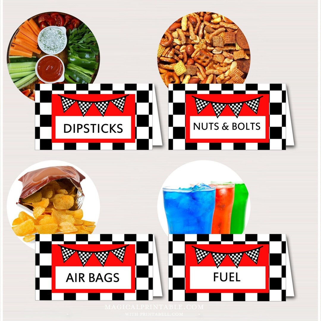 Printable Racing Food Labels, Tent Style Place Cards, Racing Baby ...