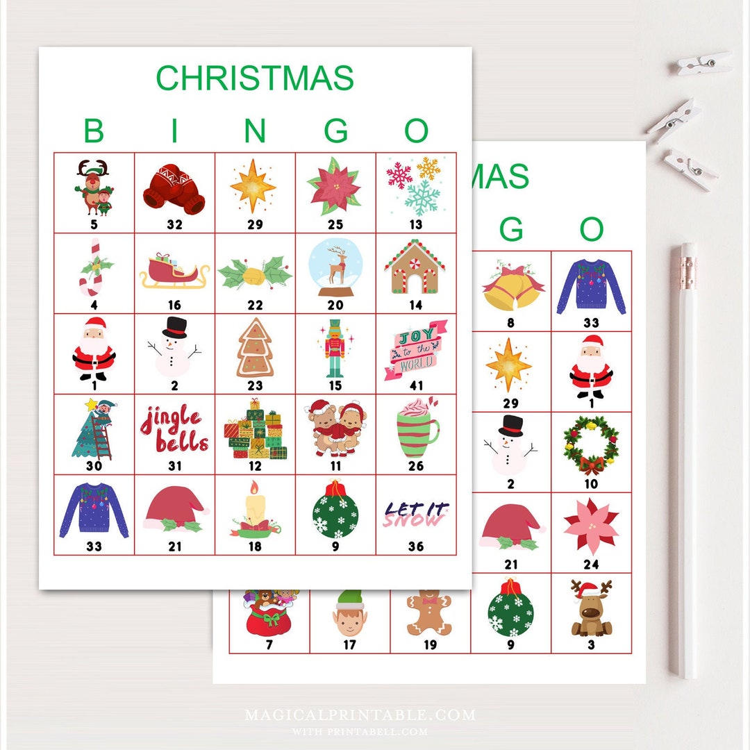 100x Christmas Bingo Cards, Printable Christmas Bingo, Christmas Party ...