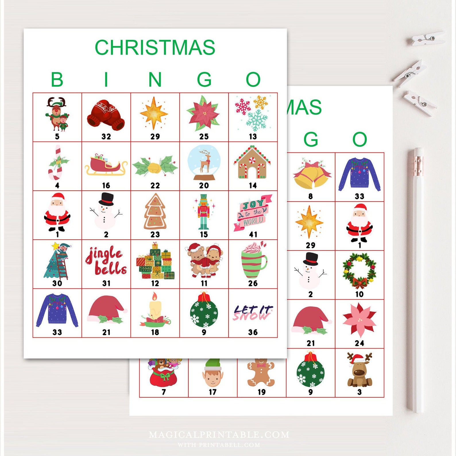100x Christmas Bingo Cards, Printable Christmas Bingo, Christmas Party ...
