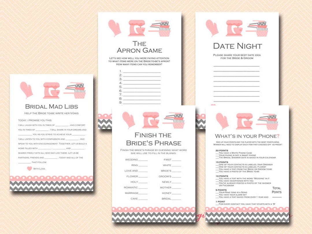 Pink Kitchen Theme Bridal Shower Game Pack Cooking Theme Recipe