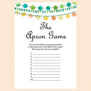 Apron Game, Memory Game, How Many Items on the Apron, Emerald Bridal ...