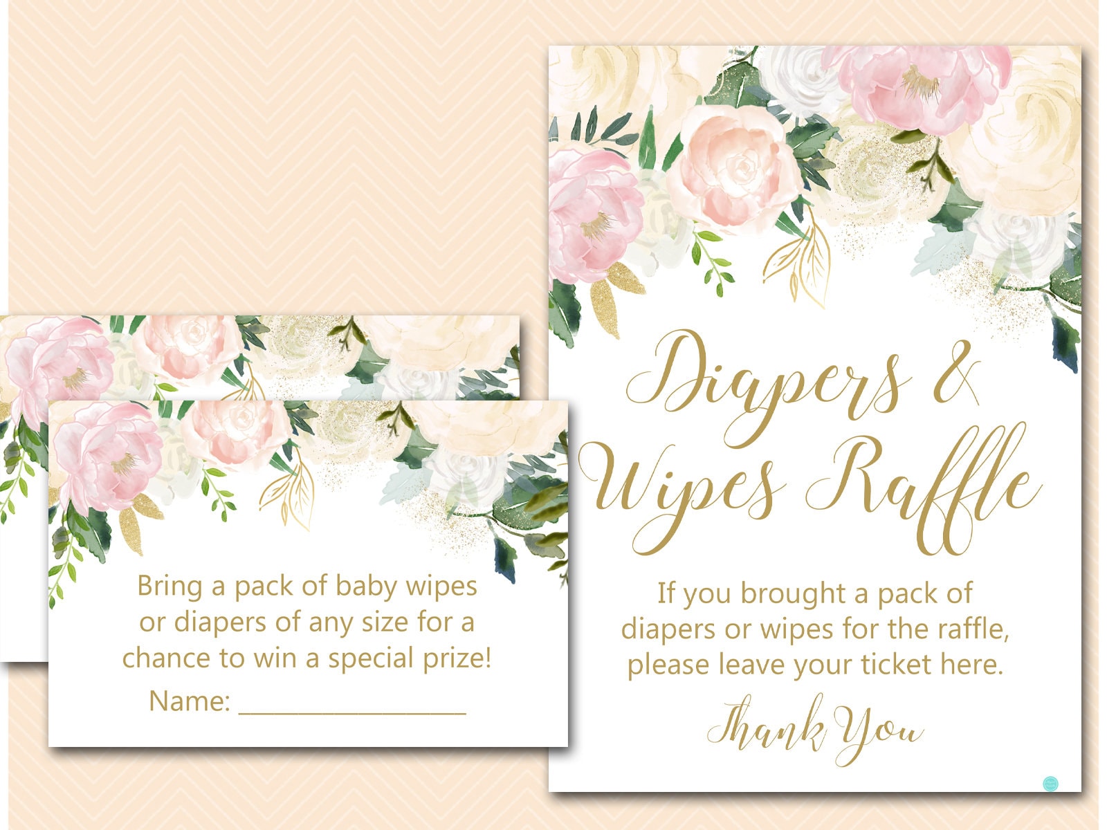 Diapers and Wipes Raffle Ticket and Sign Blush and Gold Baby - Etsy
