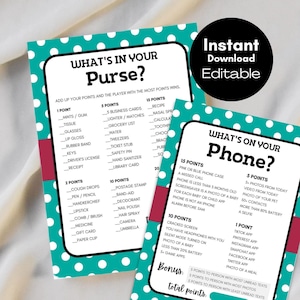 What's in Your Purse Game, Purse Game Bridal Shower, Purse Hunt, Purse ...