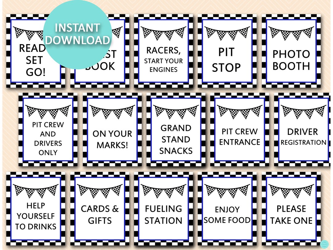 Blue Racing Party Signs, Racing Baby Shower Table Signs, Racing Party ...