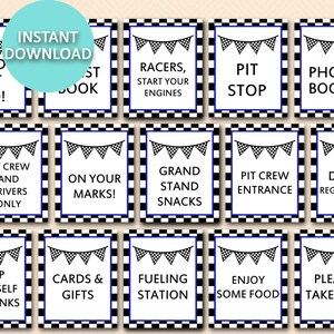 Blue Racing Party Signs, Racing Baby Shower Table Signs, Racing Party ...