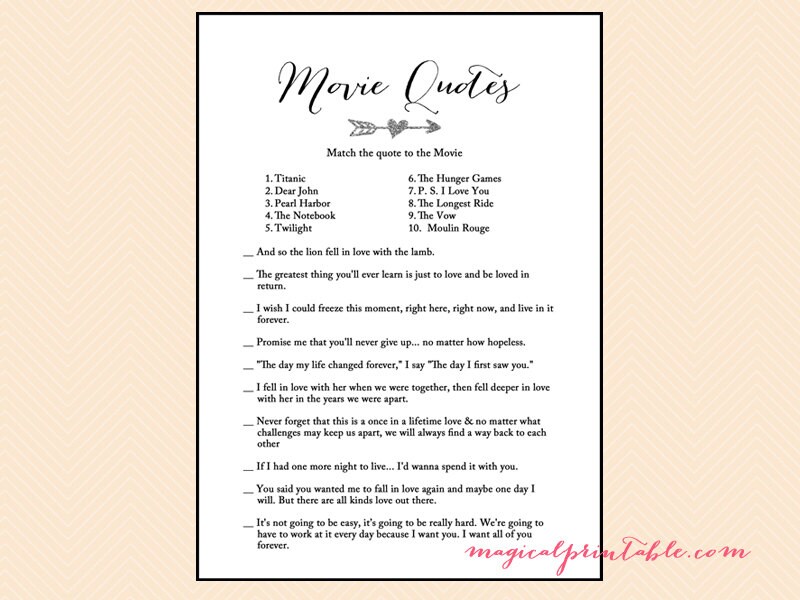 Movie quote game name that movie Tribal Bridal Shower Game | Etsy