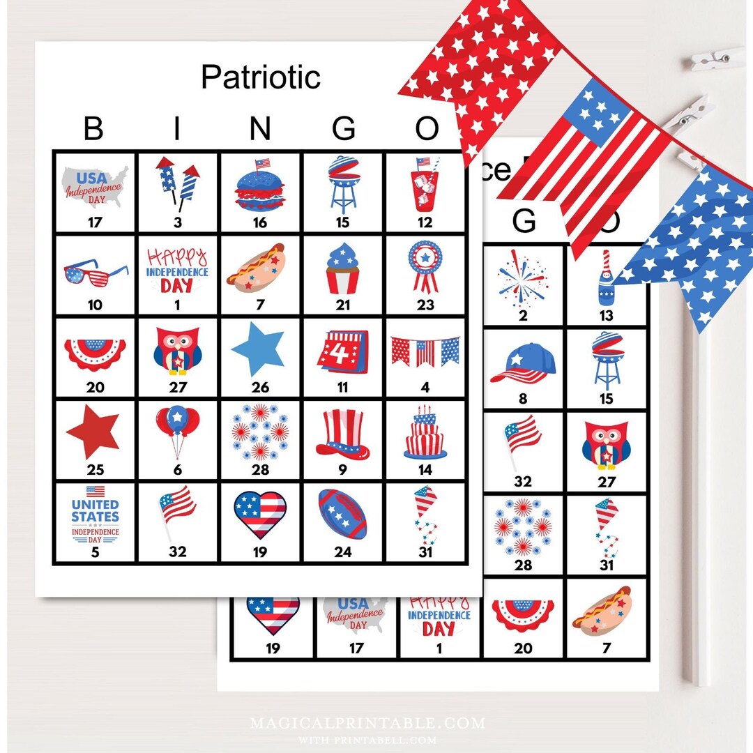100x Patriotic Bingo, Independence Day Bingo Cards, July 4th Bingo ...