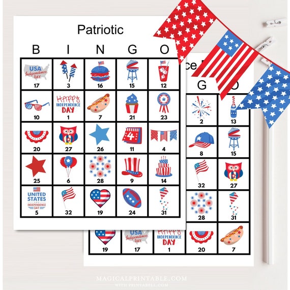 100x Patriotic Bingo, Independence Day Bingo Cards, July 4th Bingo ...