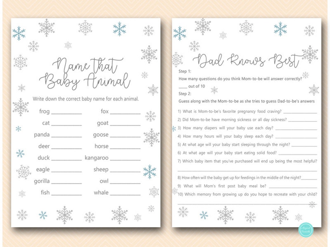 Winter Baby Shower Games Package, Instant Download, Baby Predictions ...