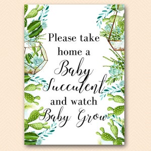 Watch Baby Grow Sign, Succulent Baby Shower, Succulent Favor Sign ...