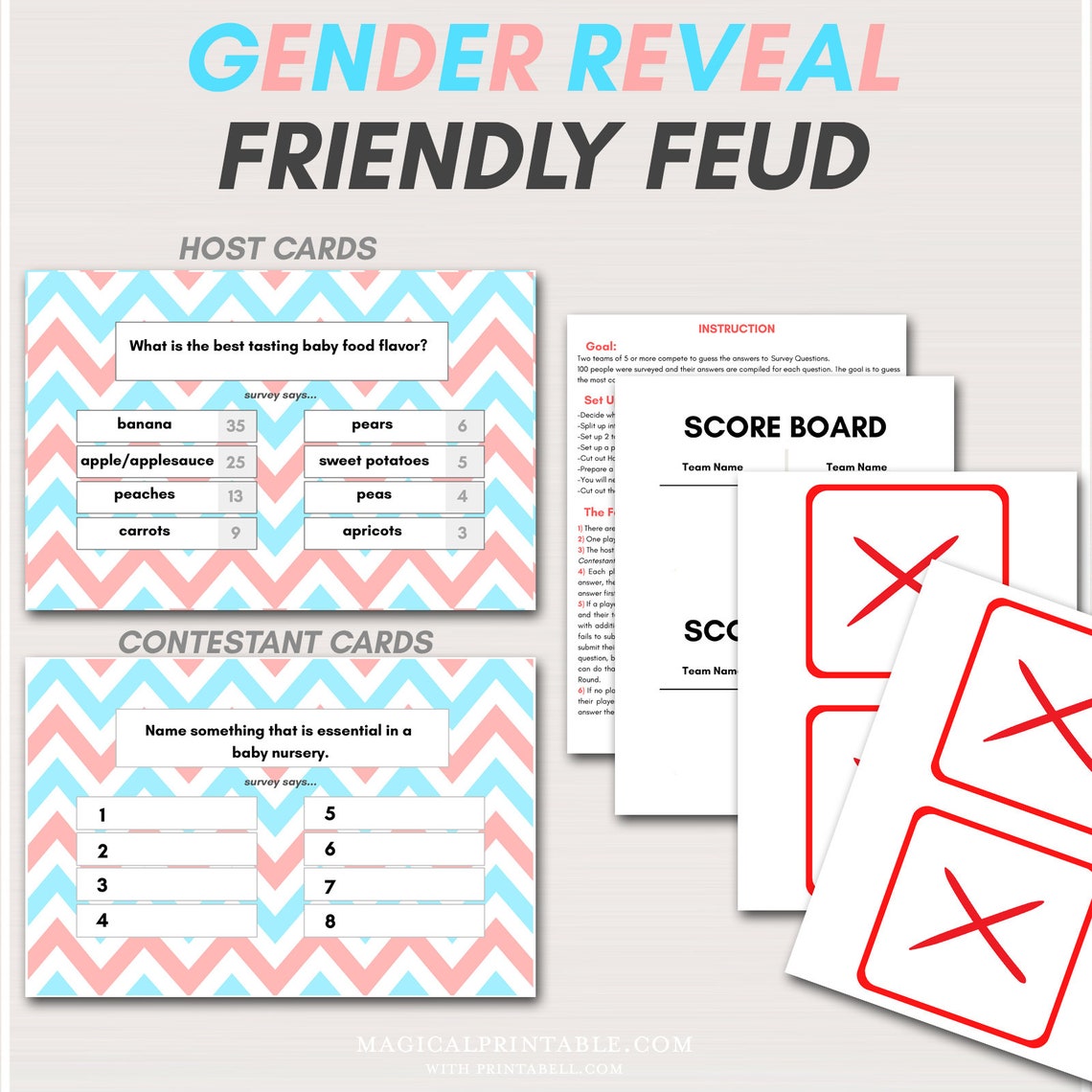 Gender Reveal Themed Feud Game, Printable Baby Shower Game, Baby Shower ...