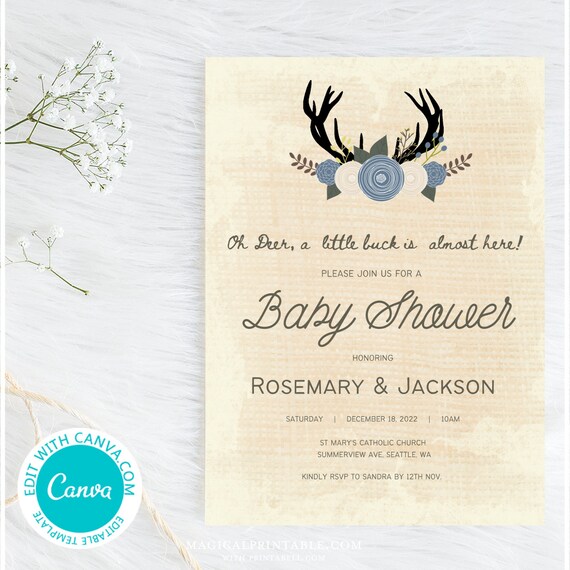 Editable Deer Baby shower invitation, Antler Bridal Shower Invitation ...