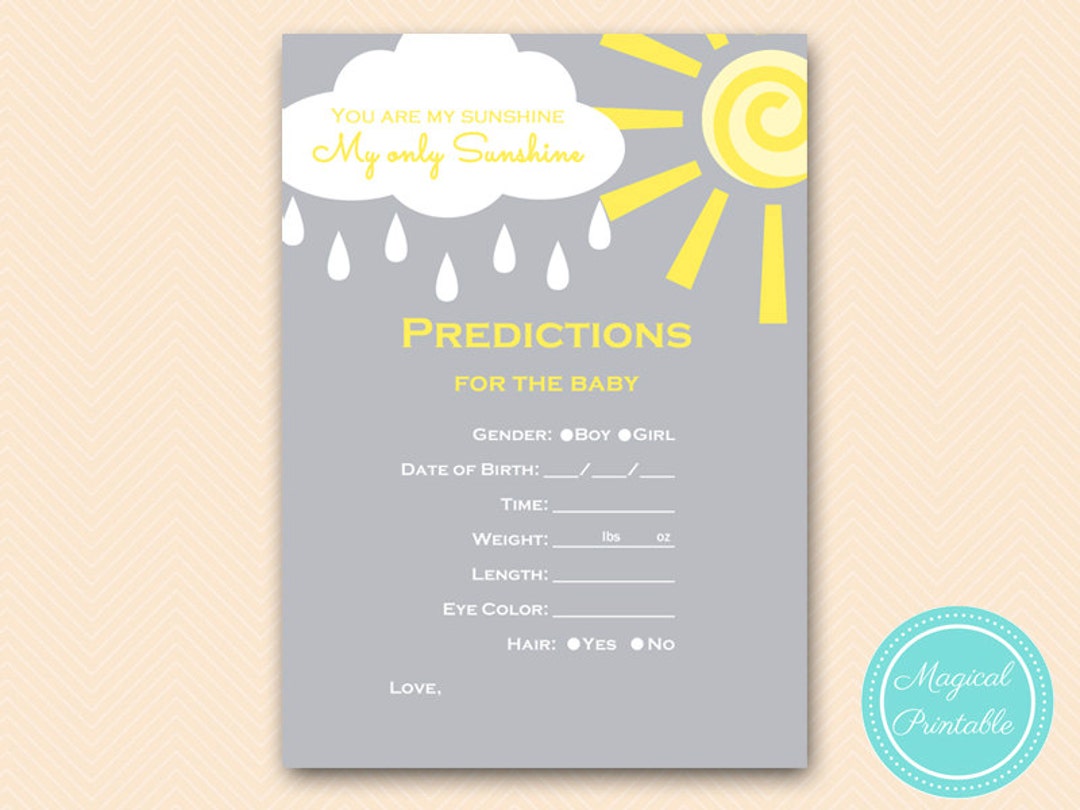 Predictions for Baby, Baby Prediction Card, You Are My Sunshine Baby ...