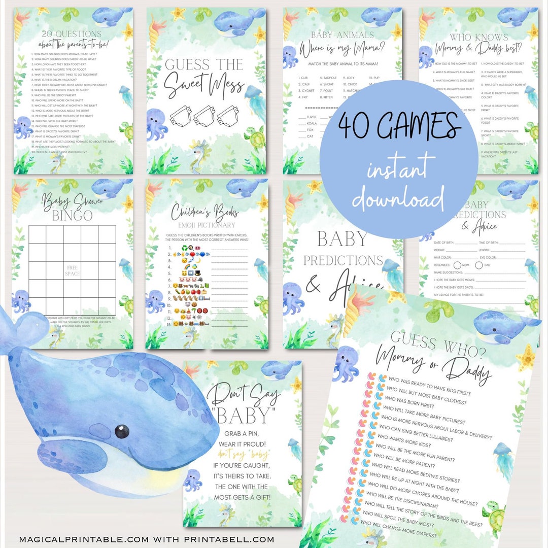 Under the Sea Baby Shower Games Bundle, Ocean Animals Baby Shower ...