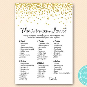 Whats in Your Purse, Purse Game, Baby Shower Purse Game, Gold Confetti ...