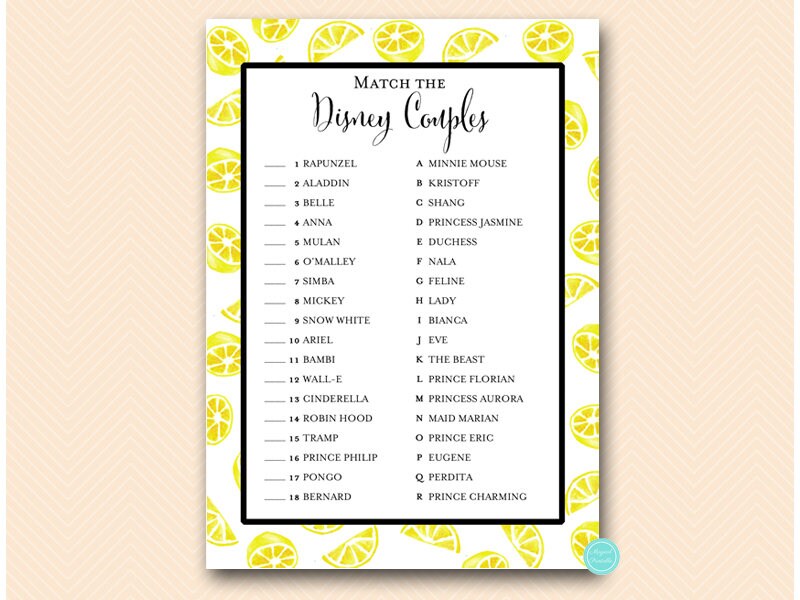 Lemon Summer Bridal Shower Game Printable Lemonade Citrus | Etsy