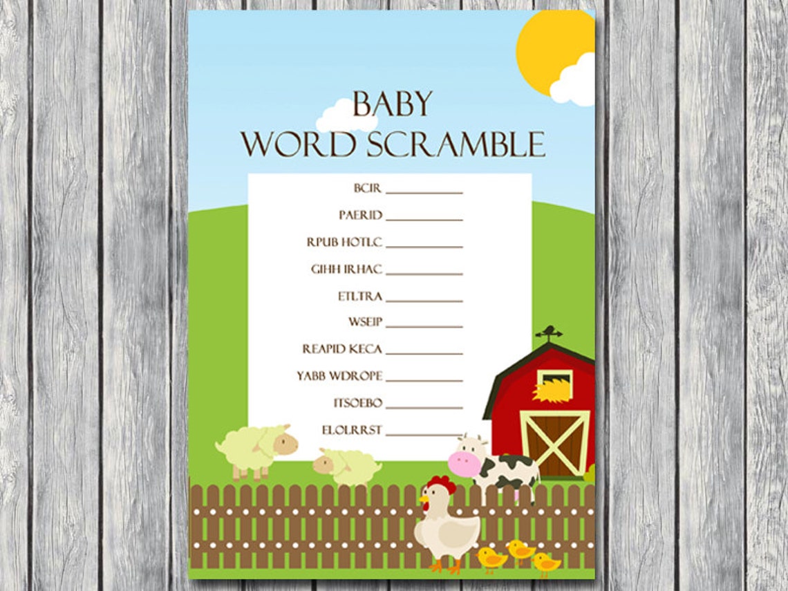 Baby Word Scramble, Unscramble Printable Download Game, Farm Animals ...