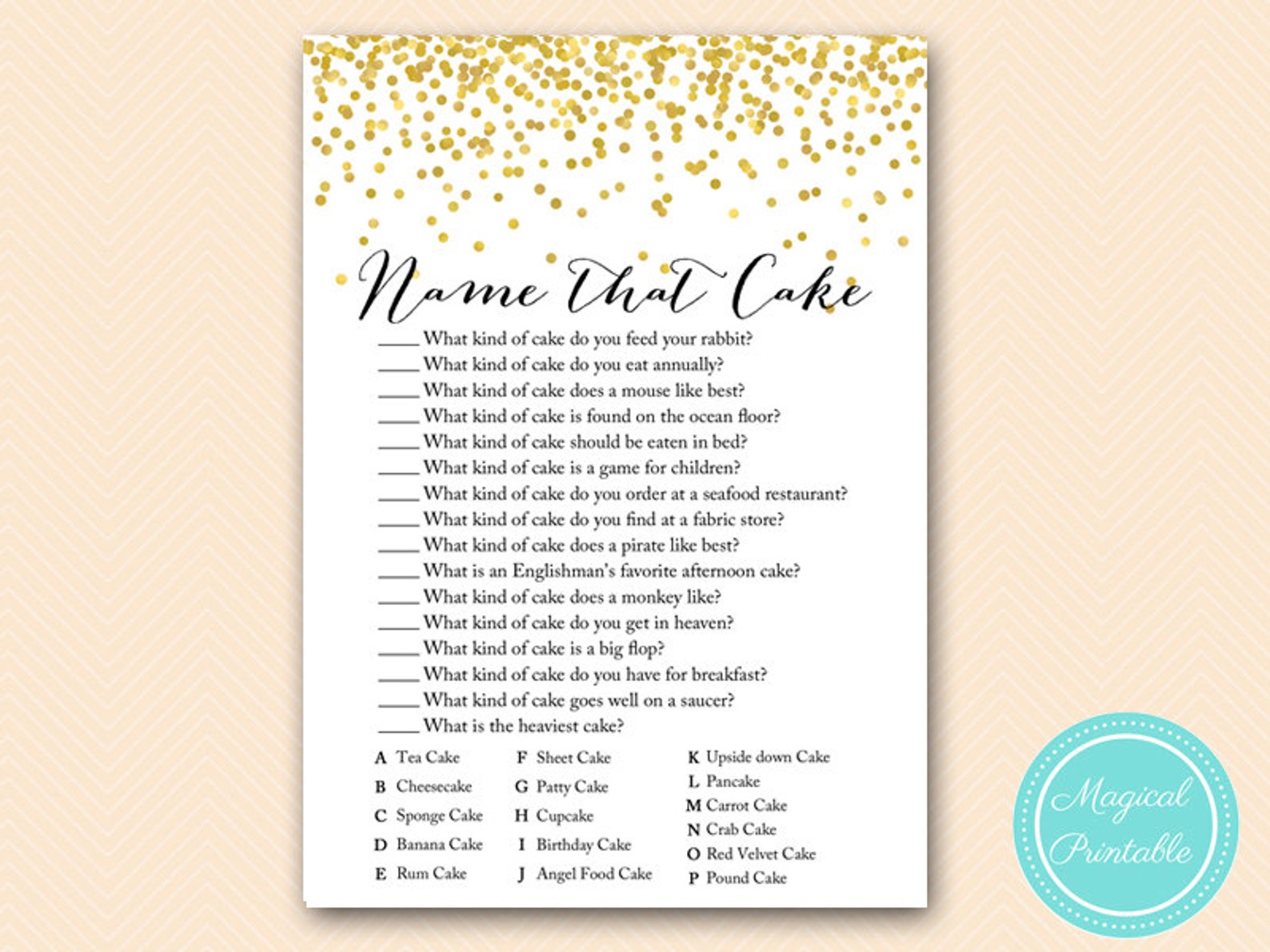 Name that Cake Name that wedding cake Cake Game Gold | Etsy