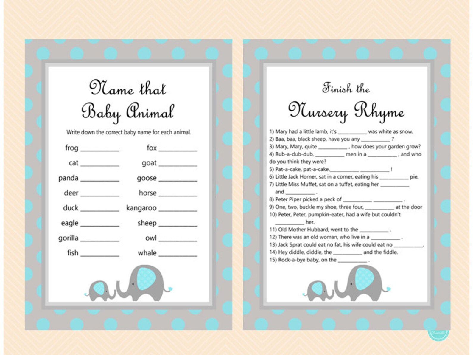 Blue Elephant Baby Shower Games Package, Baby Prediction and Advice ...