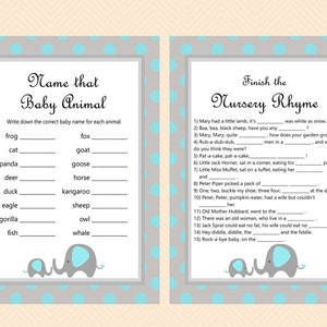 Blue Elephant Baby Shower Games Package, Baby Prediction and Advice ...
