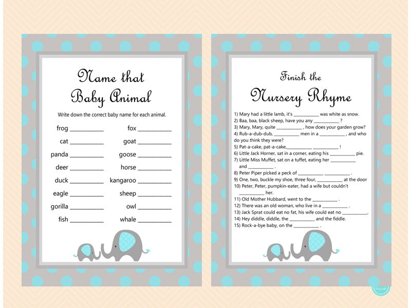 Elephant Baby Shower Games Package, Baby Prediction and Advice ...